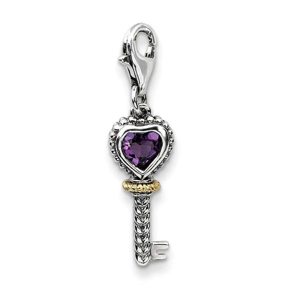 Sterling Silver With 14K Amethyst Key With Lobster Clasp Charm– MBJ ...